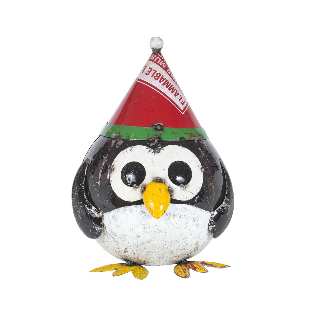 Penguin Sculpture Small | Sitting Statue | Metal Décor | Recycled ...