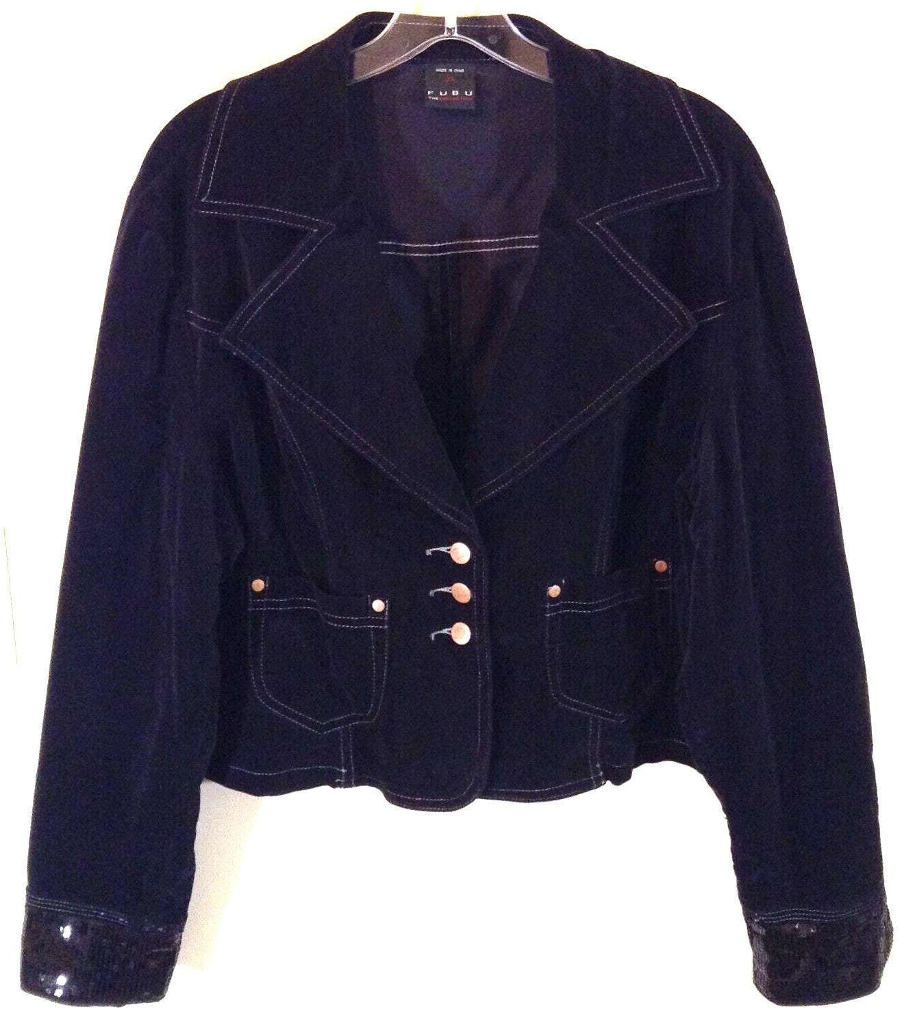 Vintage Y2K Fubu Black Faux Suede Jacket Women Plus Size 2X Cropped ...