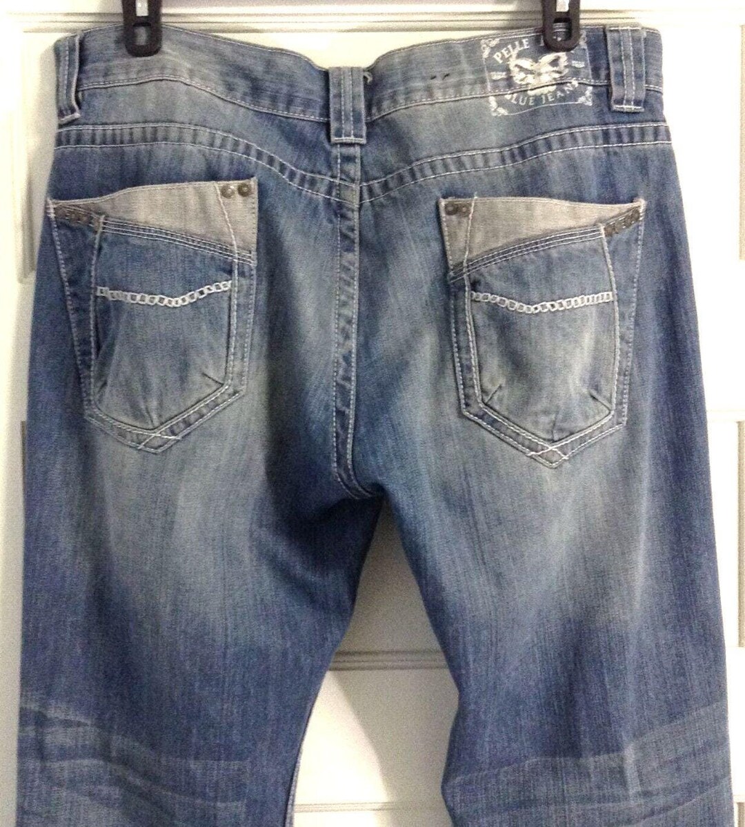 Vtg Pelle Pelle Blue Denim Jeans Men 40x34 Medium Wash Embroidered ...