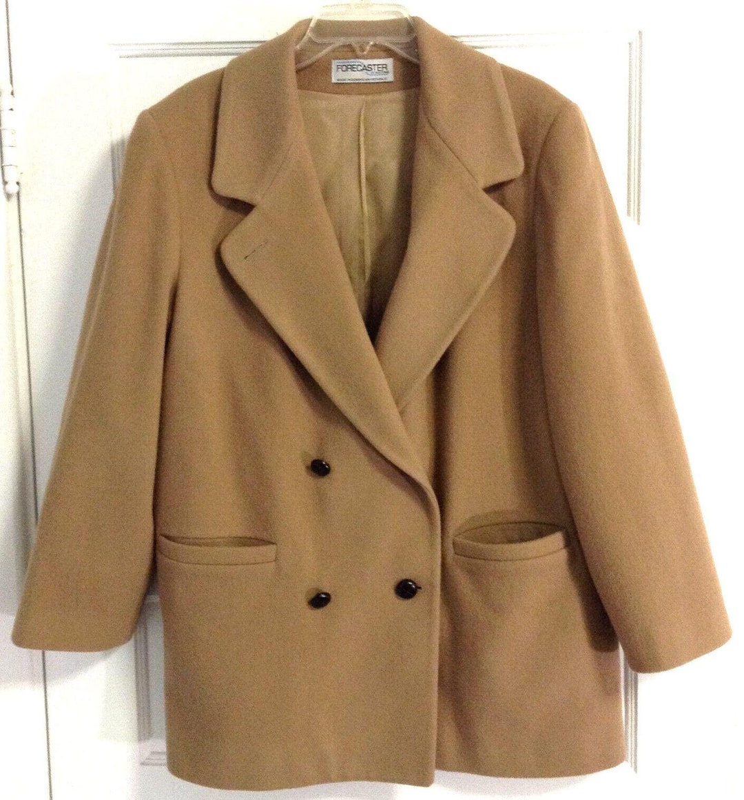 Vtg Forecaster Tan 100% Wool Pea Coat Women 12 Double Breasted Lined ...