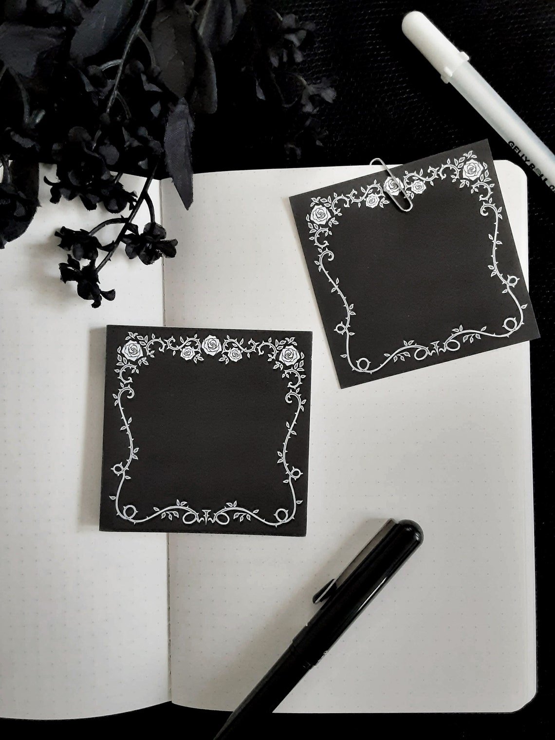 Gothic Rose Vine Notepad, Black and White, 3x3in Memo Pad, 50 Pages - Etsy