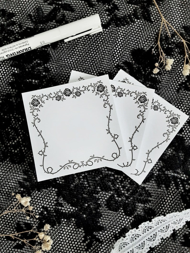 Gothic Rose Vine Notepad, Black and White, 3x3in Memo Pad, 50 Pages - Etsy