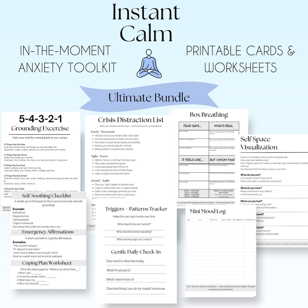 Instant Calm Anxiety Toolkit | Printable Mental Health Cards & Crisis ...