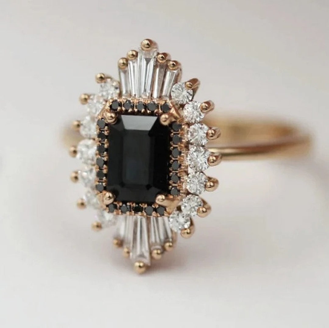 2.00 CT Emerald Cut Black Certified Moissanite Engagement & Wedding ...
