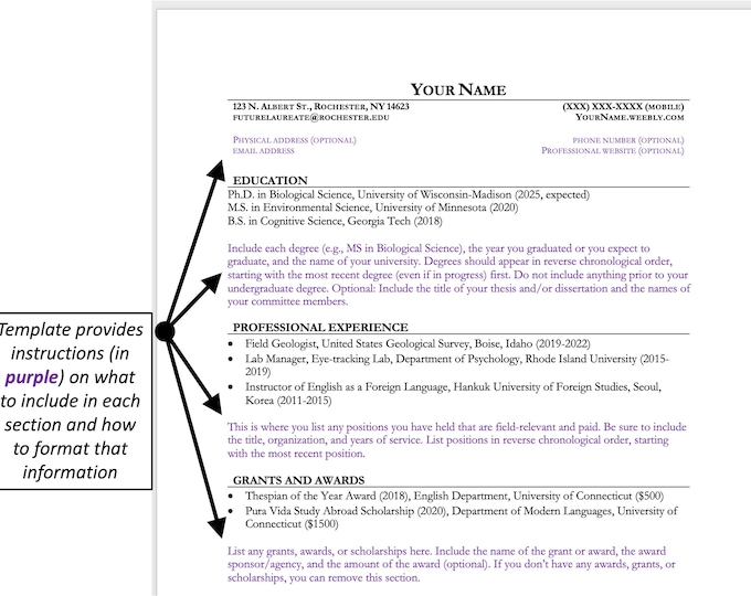 Academic CV Curriculum Vitae Resume for Graduate School, Masters, Phd ...