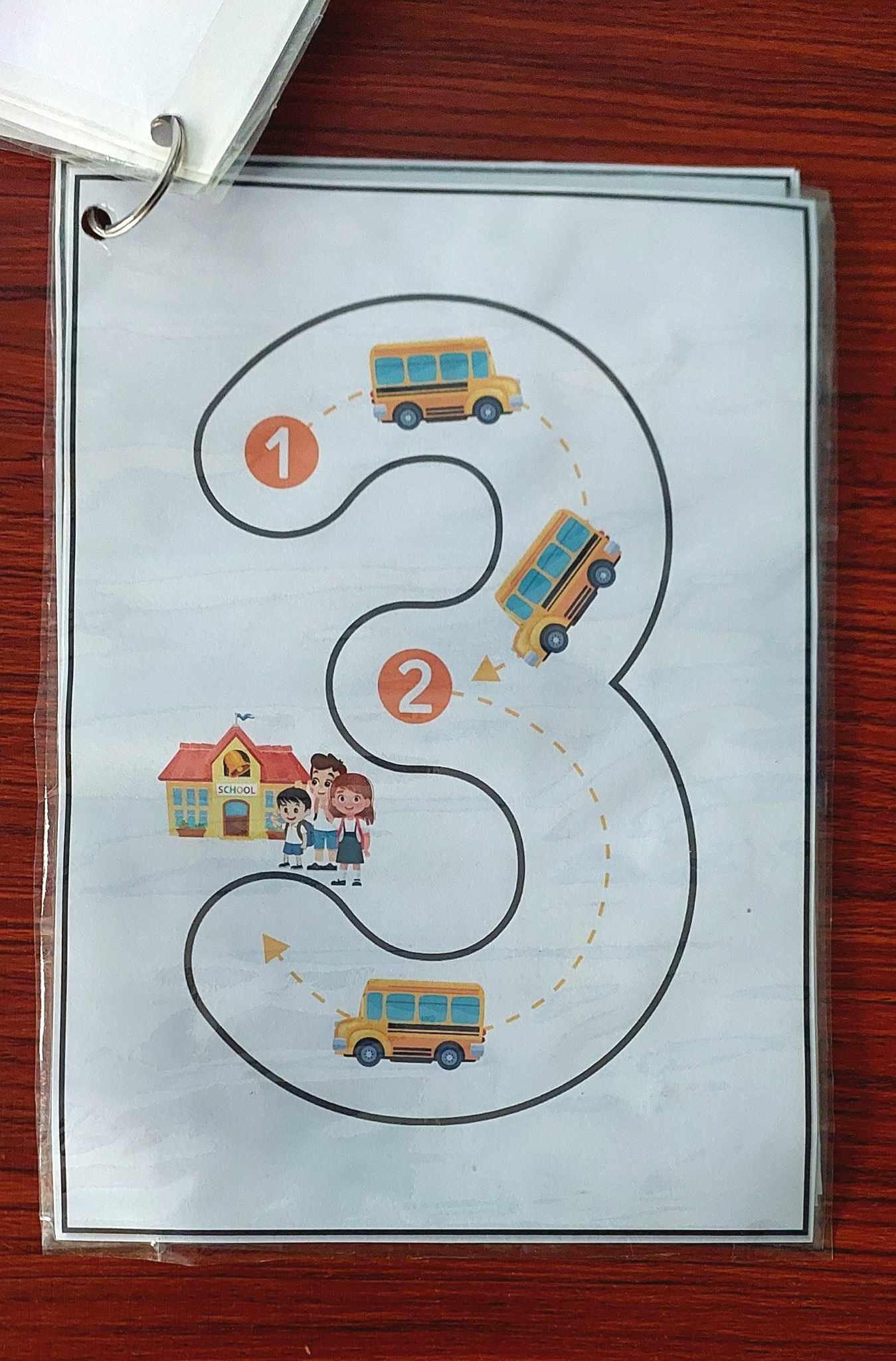 Preschool Number Tracing Flashcards, School and School Bus Printable ...