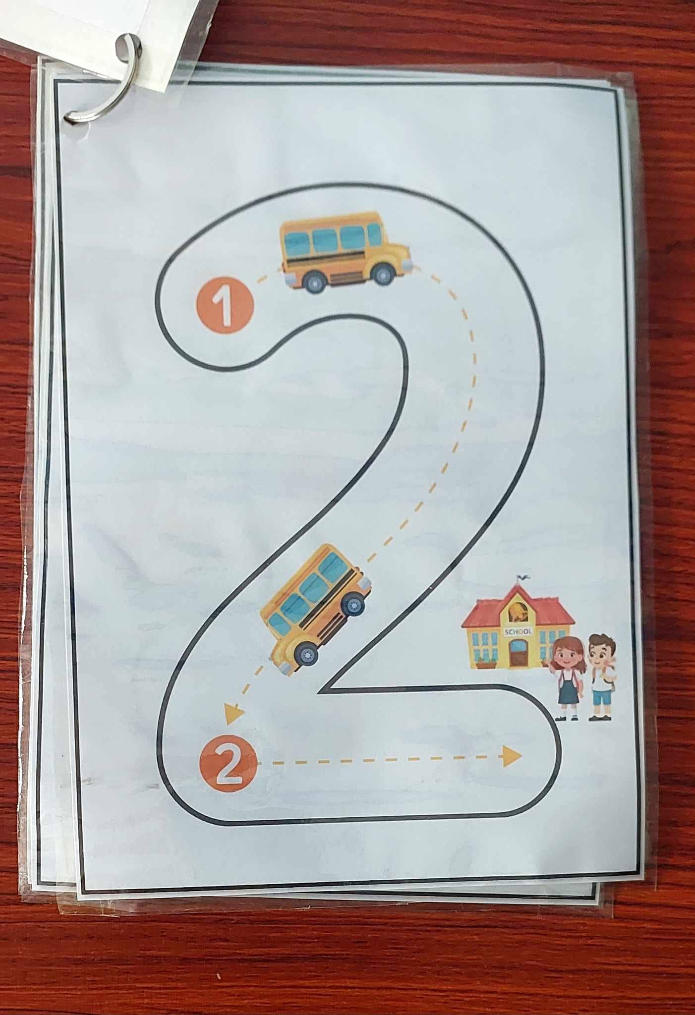 Preschool Number Tracing Flashcards, School and School Bus Printable ...