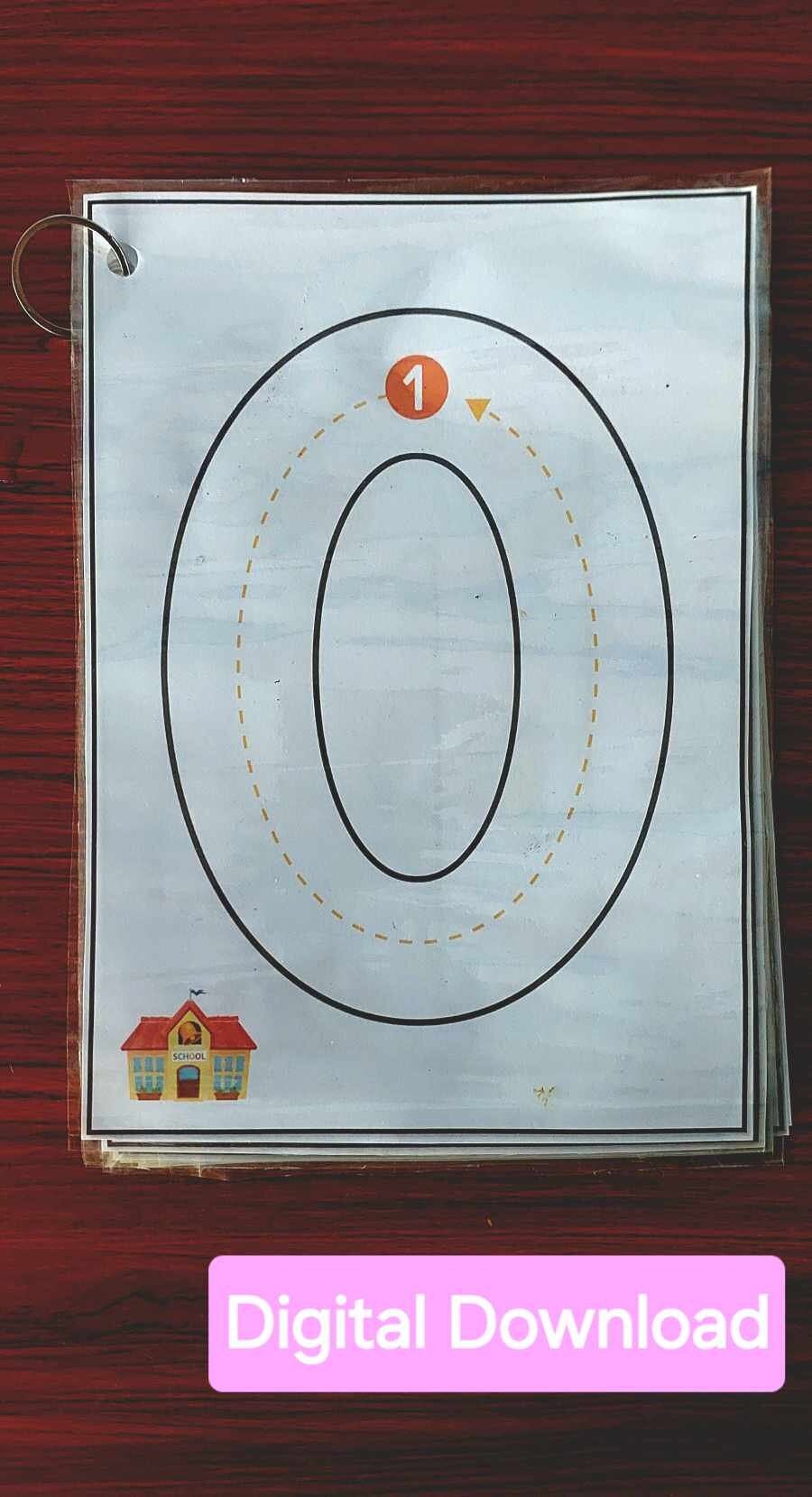Preschool Number Tracing Flashcards, School and School Bus Printable ...
