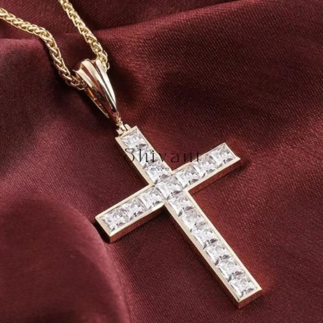Christian Cross Pendant, Channel Set Necklace, Engagement Pendant, 14K ...