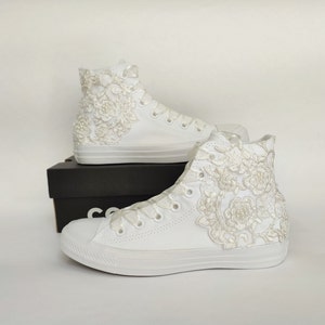 Ivory Wedding Converse High Top, Custom Converse Shoes, Lace High Top ...