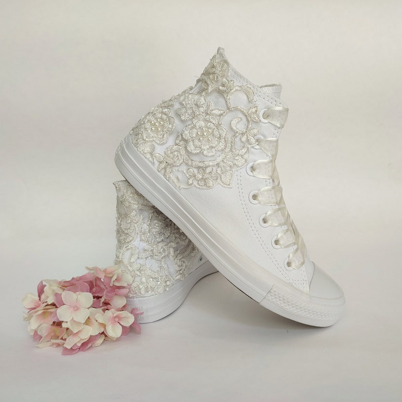 Ivory Wedding Converse High Top, Custom Converse Shoes, Lace High Top ...