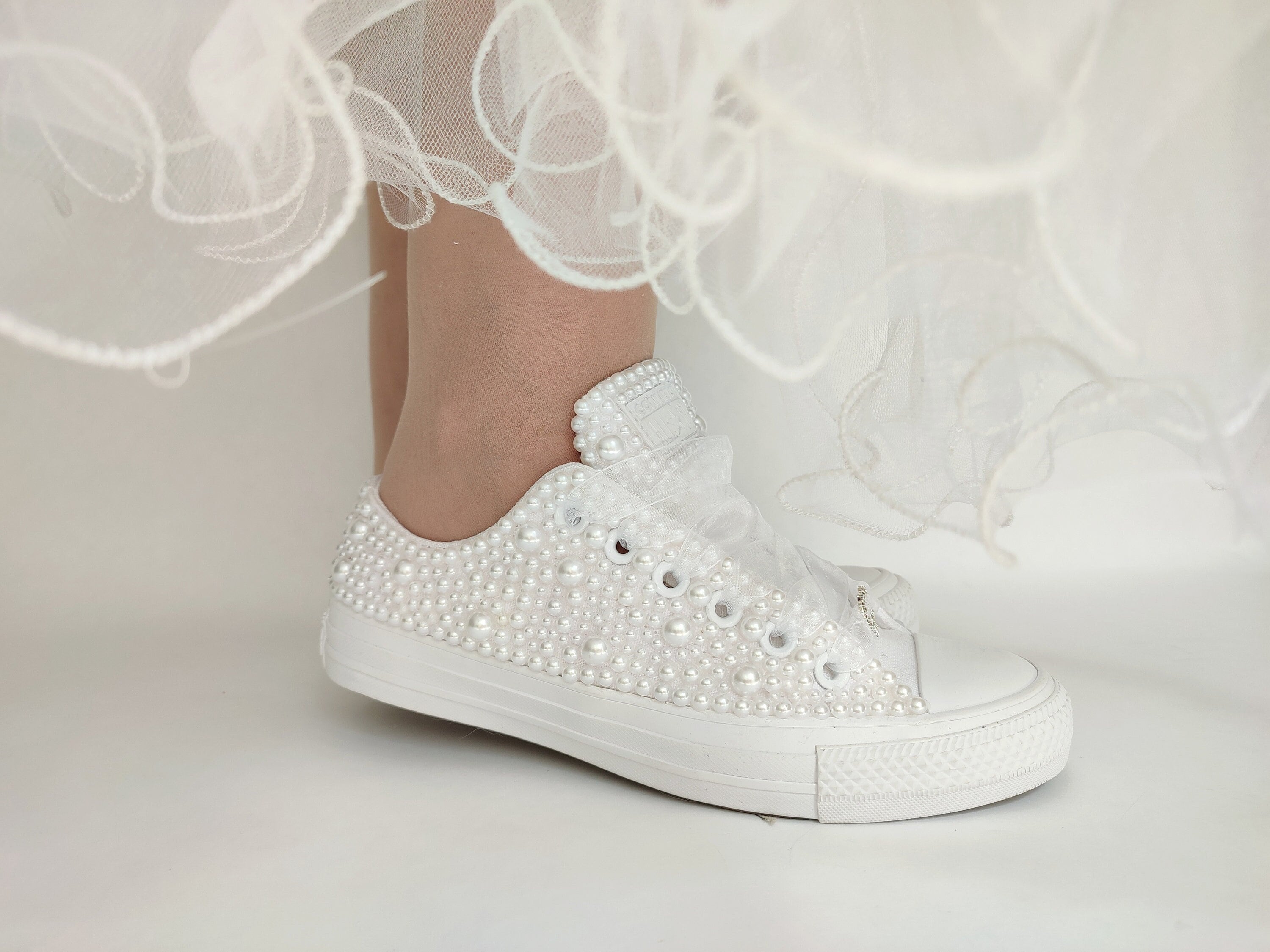 White Bride Original Converse - Pearls Converse for Bride - Custom ...