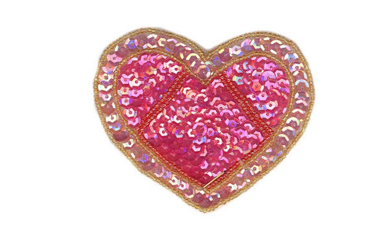 Sequin Heart Patch, Pink Heart Patches, Beaded Applique, Embroidery ...