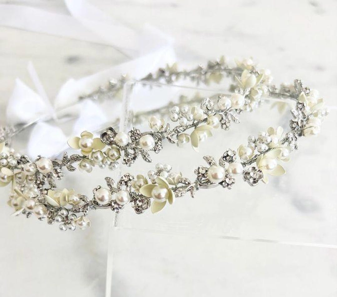 Greek Stephana-silver Crown With Pearls- Diamonds and Crystals - Greek ...