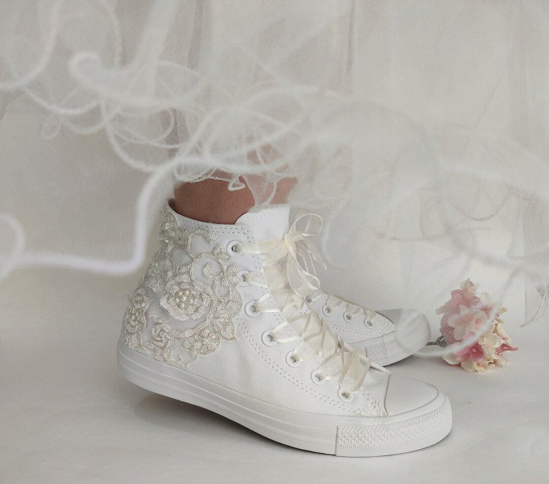 Ivory Wedding Converse High Top, Custom Converse Shoes, Lace High Top ...