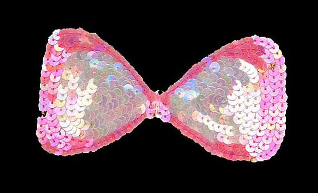 Sequin Bow Patch, Pink Patches,, Beaded Applique, Embroidery Patch Sew ...
