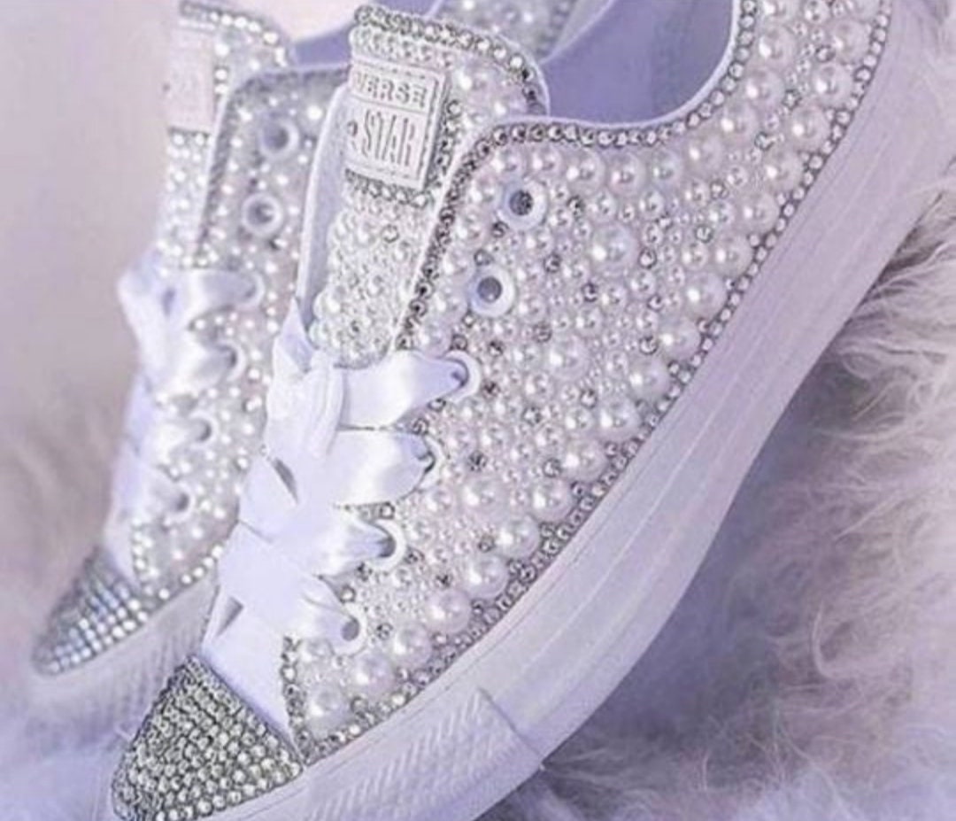 Bling Wedding Converse Bridal Swarovski Crystals and Pearls Women's ...