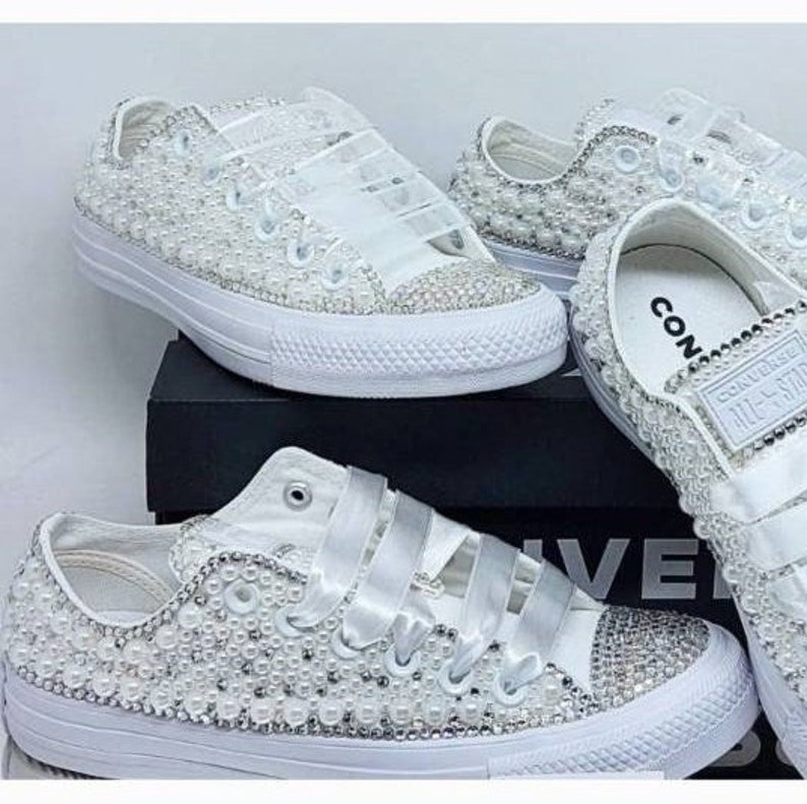 Bling Wedding Converse Bridal Swarovski Crystals and Pearls Women's ...