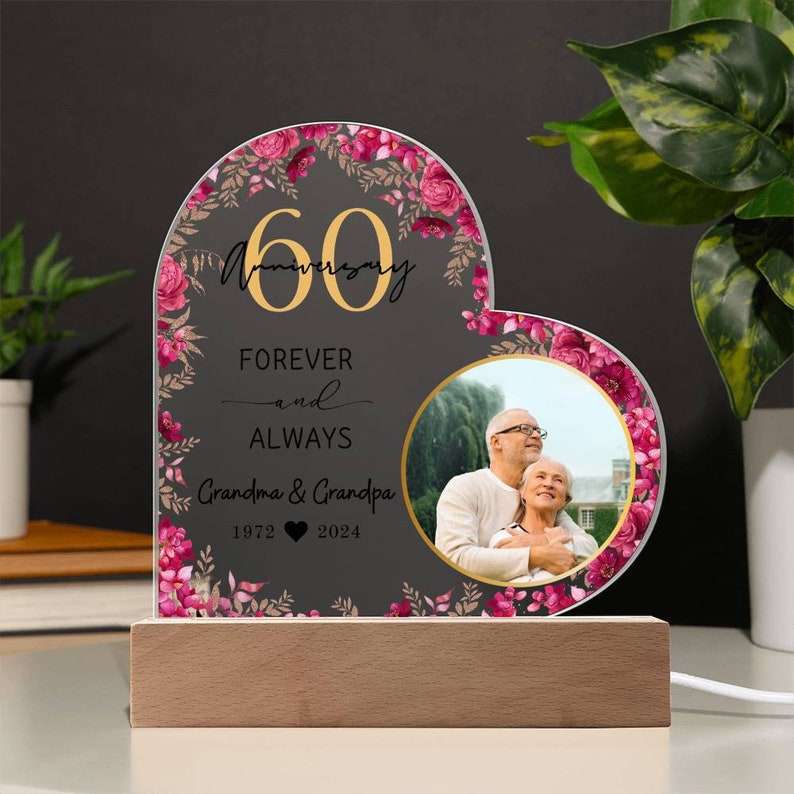 Personalized 60th Wedding Anniversary Gift Heart Acrylic Plaque, 60 ...