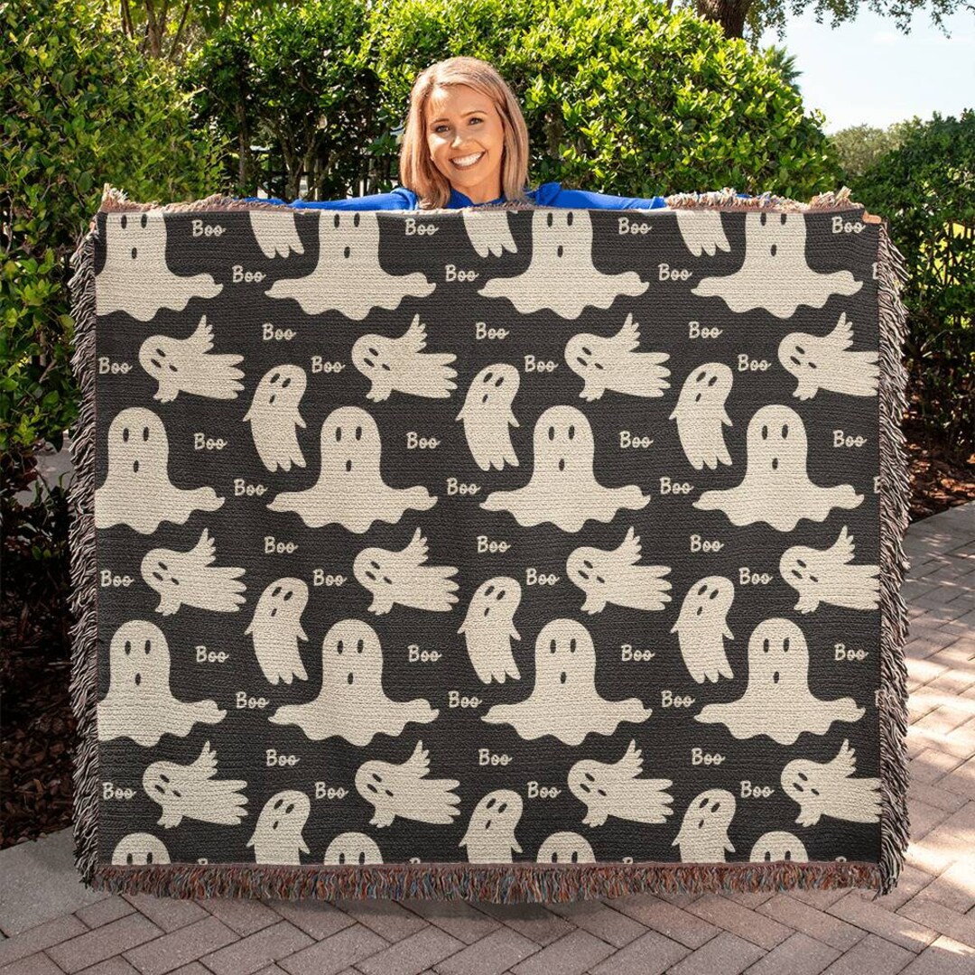 Cute Ghost Throw Blanket Halloween Decor, Ghost Woven Blanket Gift ...