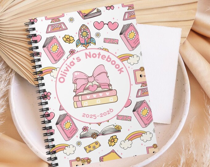 Cute Pink Spiral Notebook, Kids Custom Name Notebook, Back to School ...