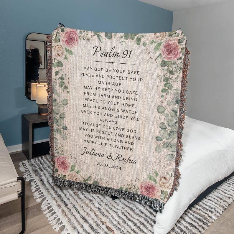 Psalm 91 Woven Heirloom Blanket Christian Gift for Women Bible Verse ...
