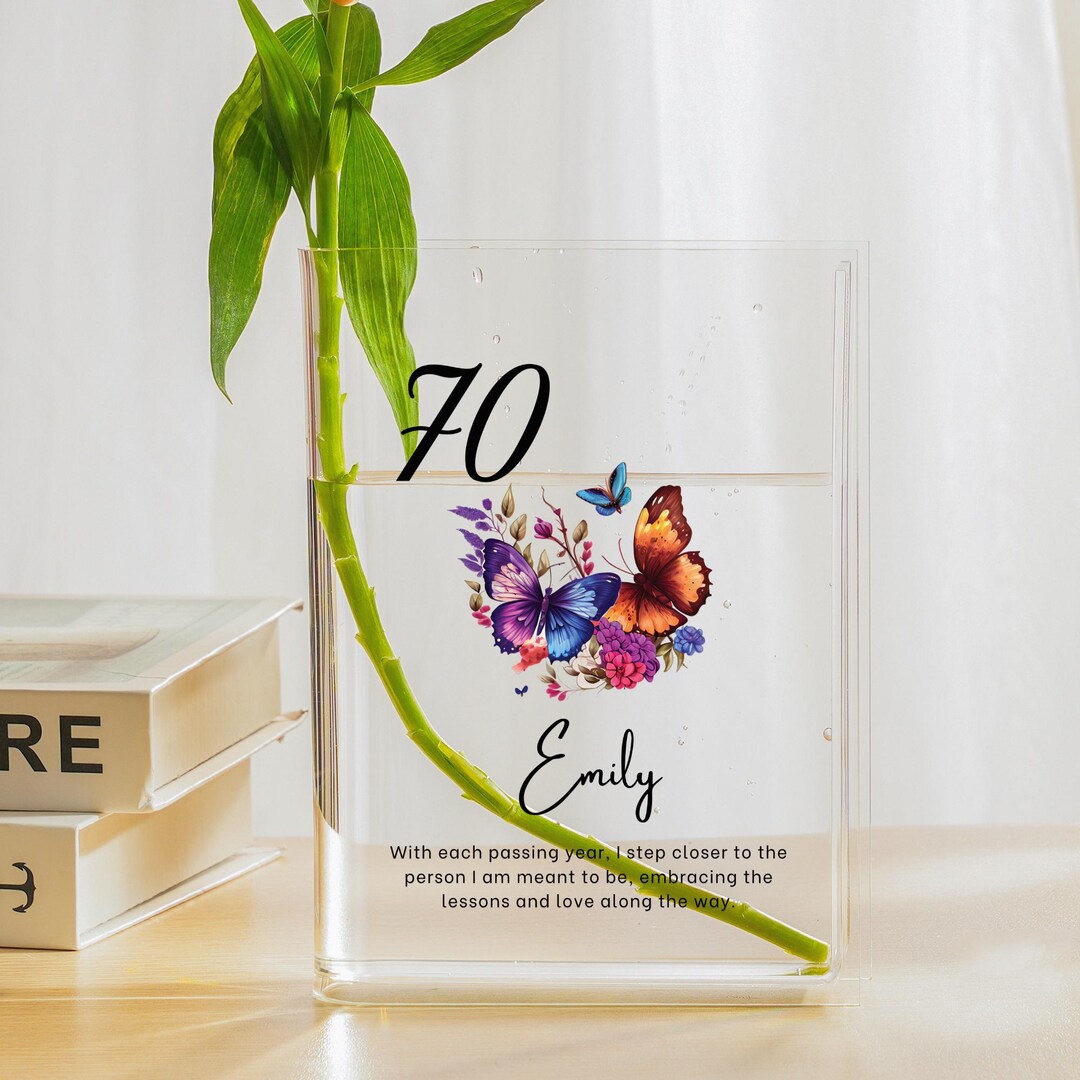 Personalised 70th Birthday Flower Vase Gift Present With Butterfly ...