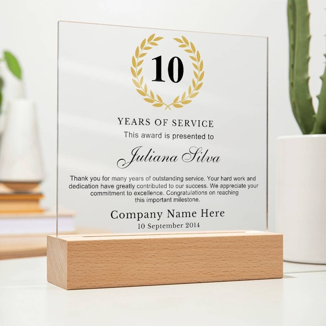Work Anniversary Gift 5 10 15 20 25 30 35 40 Years of Service Award, Personalized Employee ...
