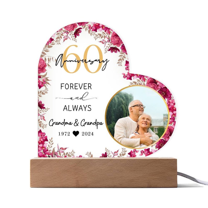 Personalized 60th Wedding Anniversary Gift Heart Acrylic Plaque, 60 ...