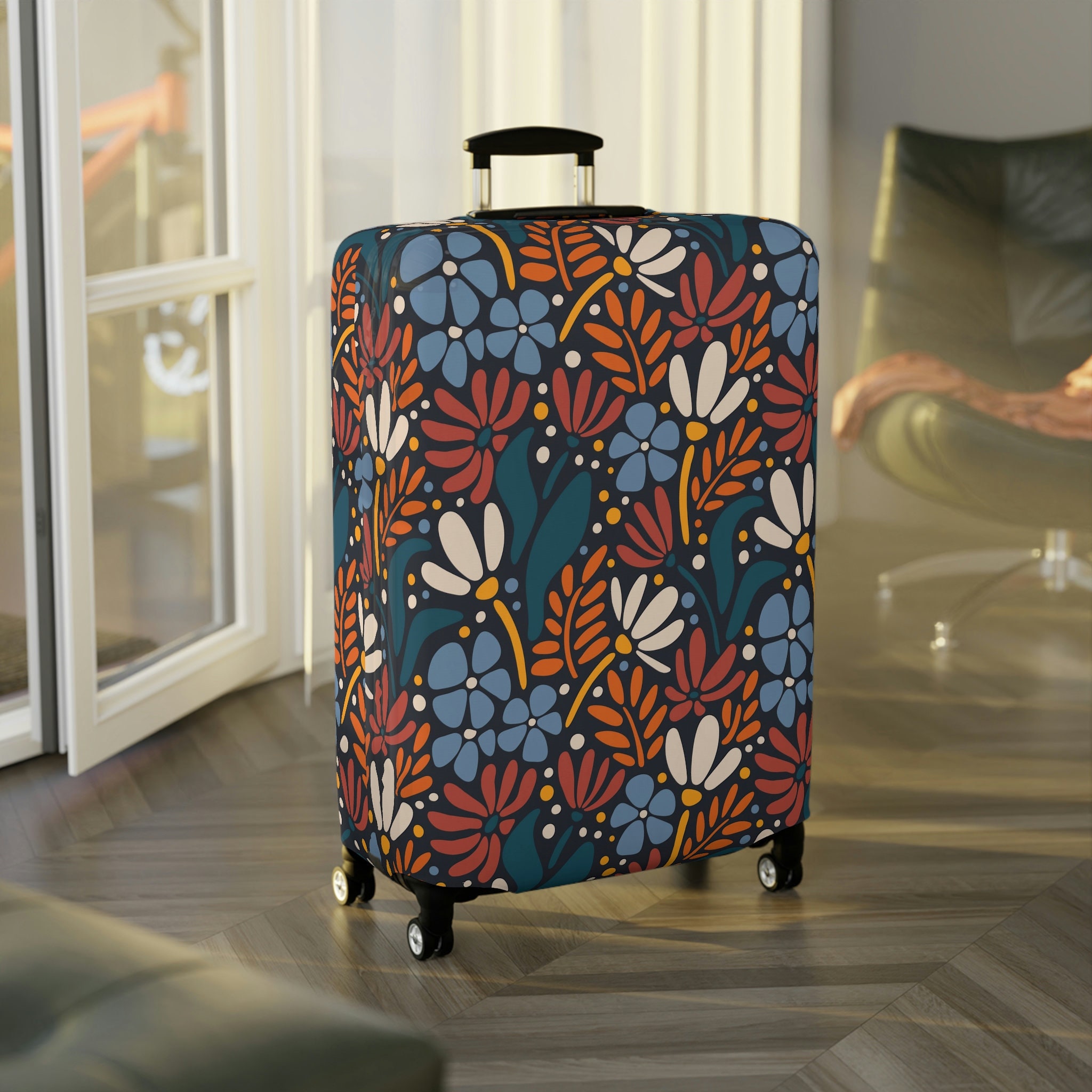 Retro Hippy Groovy Floral Strip Custom Designed Luggage Cover Modern ...