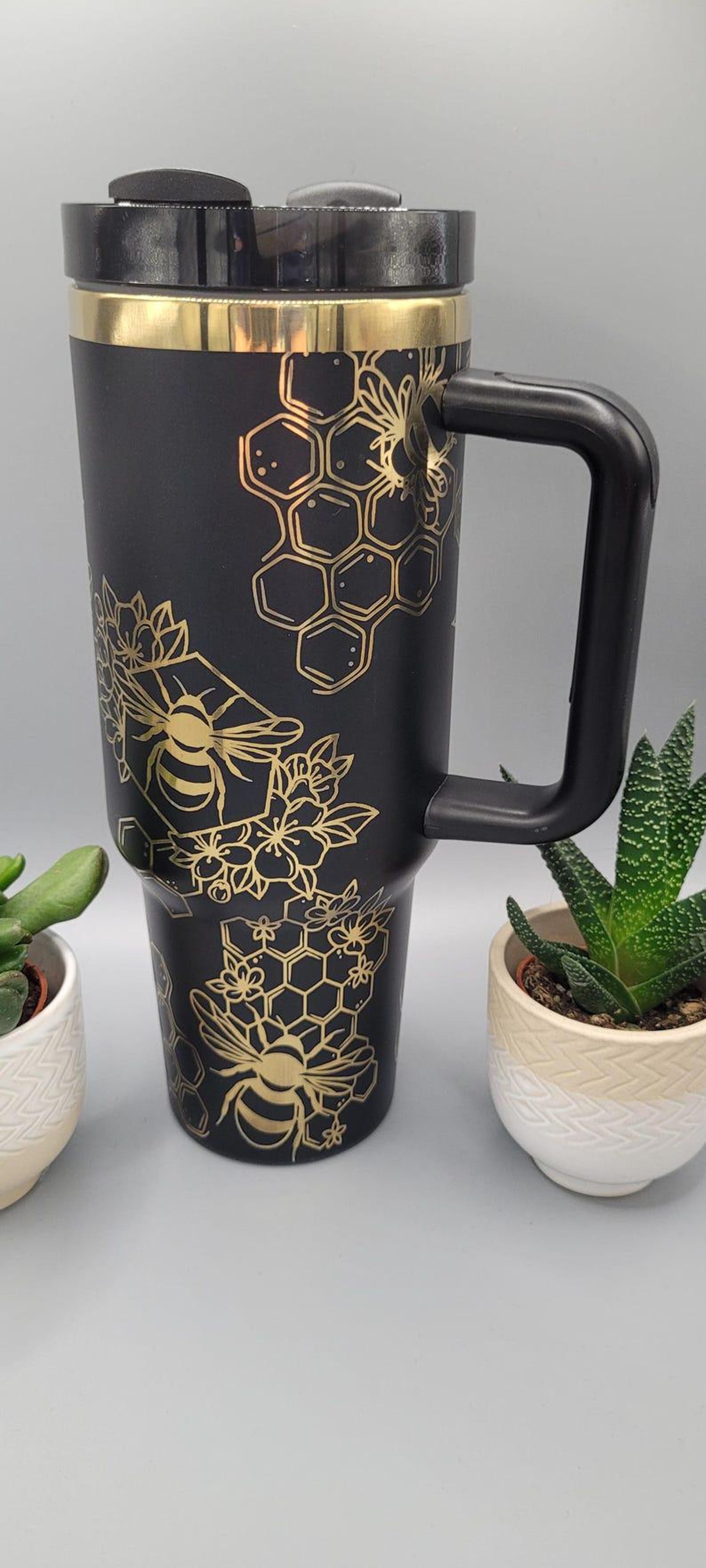 Bumble Bees, Honey Bees Black and Gold Engraved Tumbler 40oz Double ...