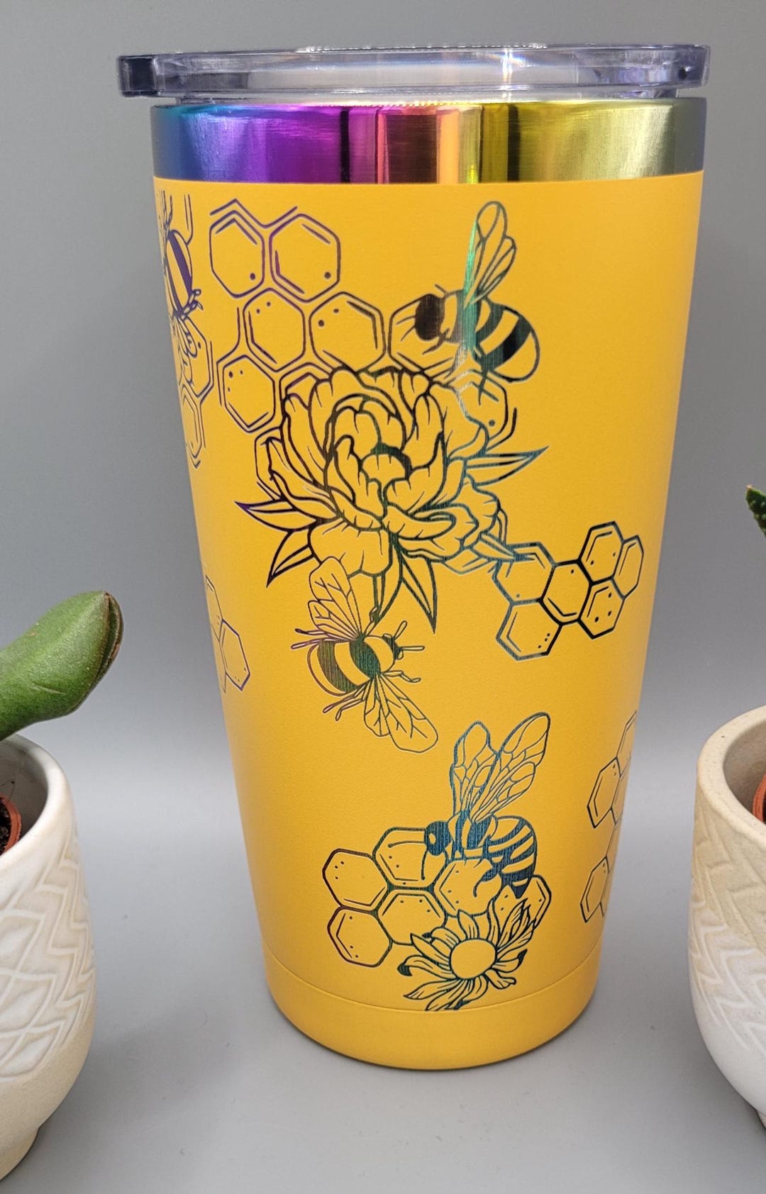 Bumble Bees, Honey Bees, Bee Hive, Yellow and Rainbow Laser Engraved ...