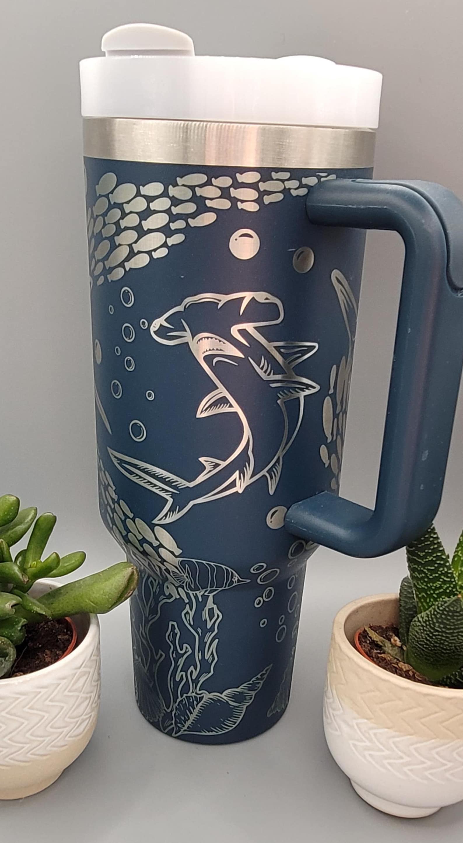 Sharks , Under the Sea, Ocean Theme Mug Engraved 40oz Double Wall ...