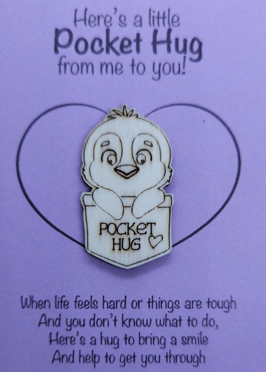 Penguin Handmade Wooden Pocket Hug Token Love Gift Little Pocket Hug ...