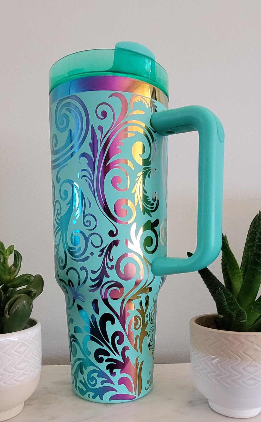 Tooled Leather Design, Paisley Engraved Tumbler 40oz Double Wall ...