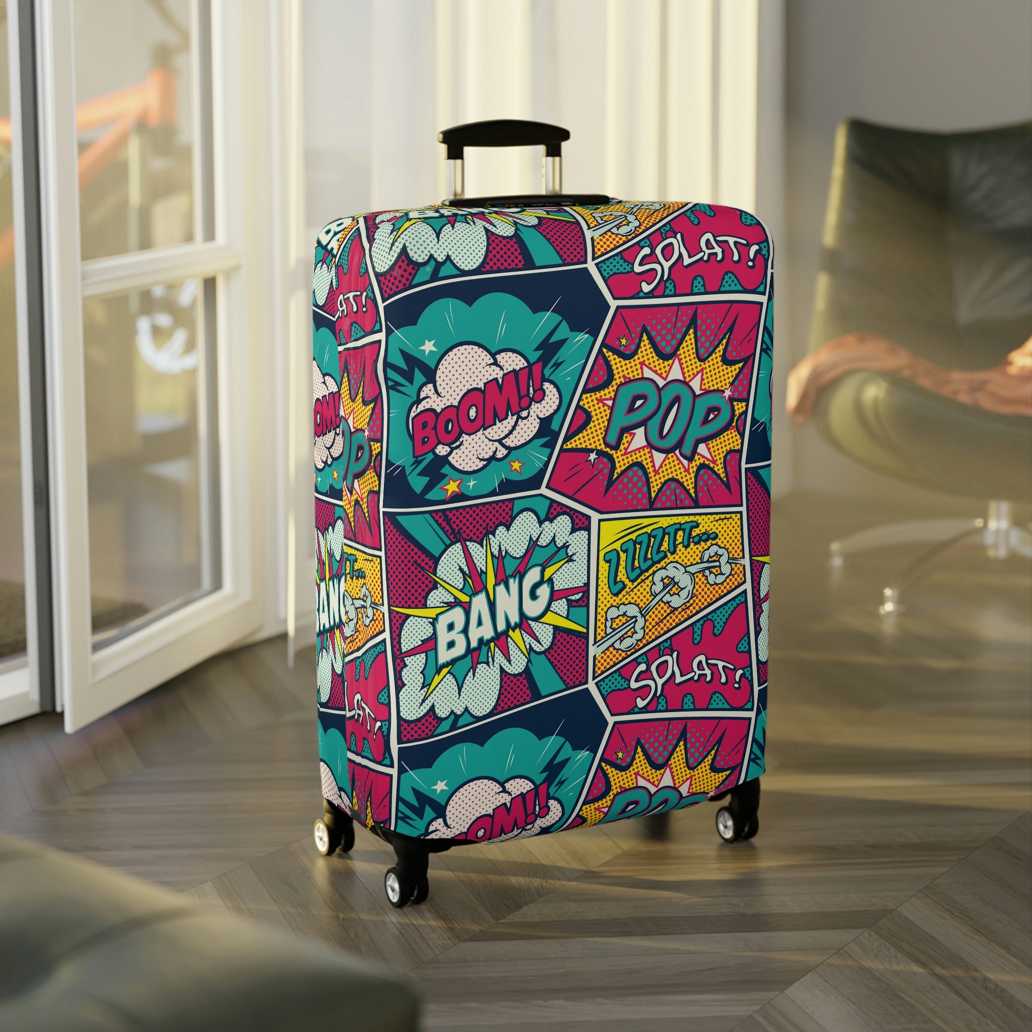 Retro Pop Art Comic Strip Custom Designed Luggage Cover Modern Floral ...