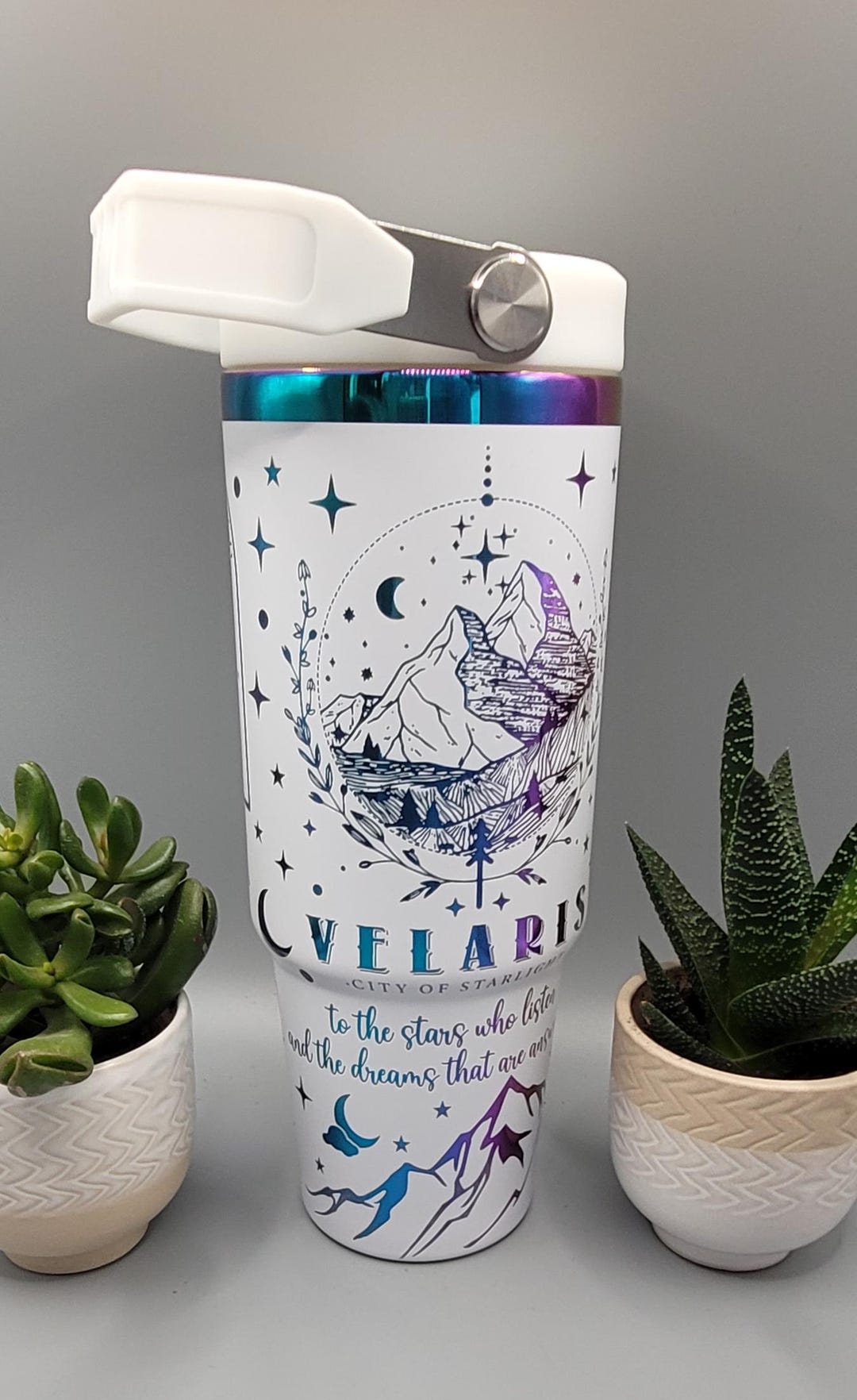 Starlight White With Rainbow Engraved 30oz Double Wall Insulated ...