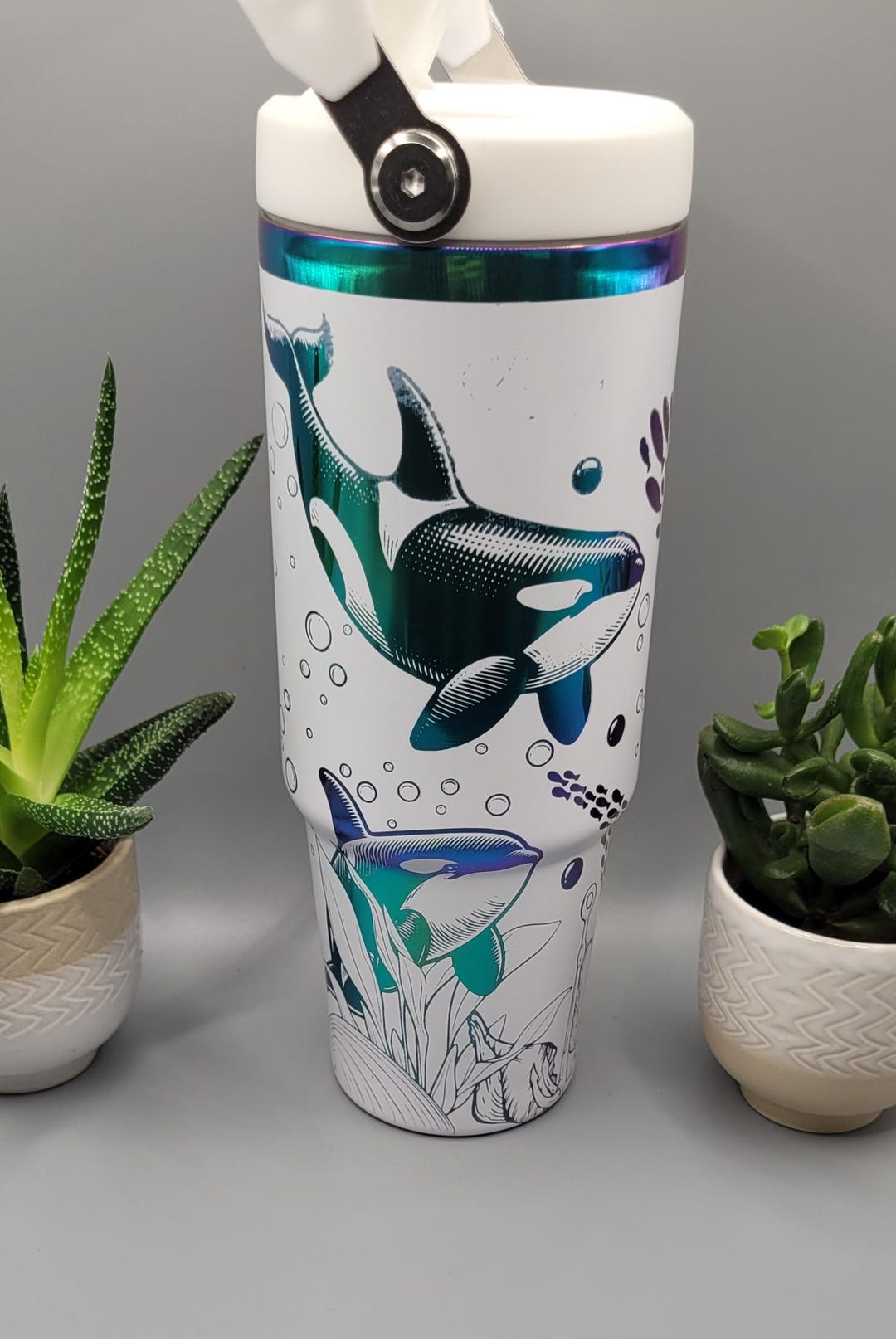 Orca, Killer Whales, Ocean Theme White With Rainbow Engraved 30oz ...