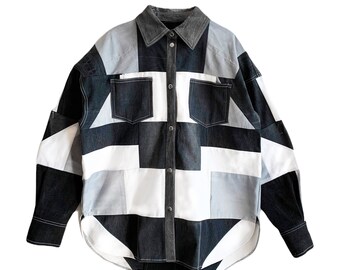 US Size XL. Stunning Beaded and Embroidered Patched Upcycled Shirt ...