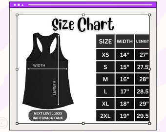 Next Level Racerback Tank Chart - Etsy