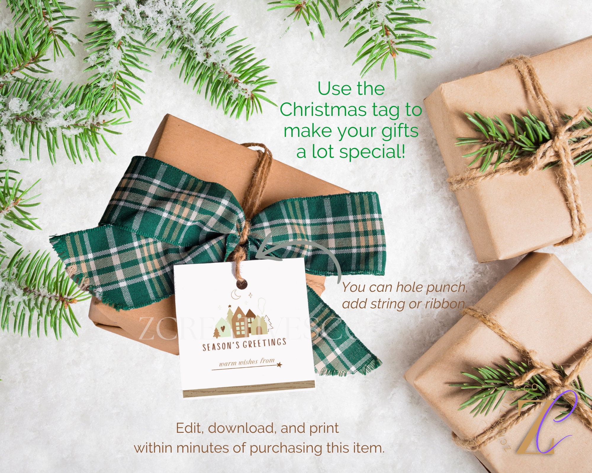 Printable Season's Greetings Holiday Warm Wishes Gift Tag, Rustic Boho ...