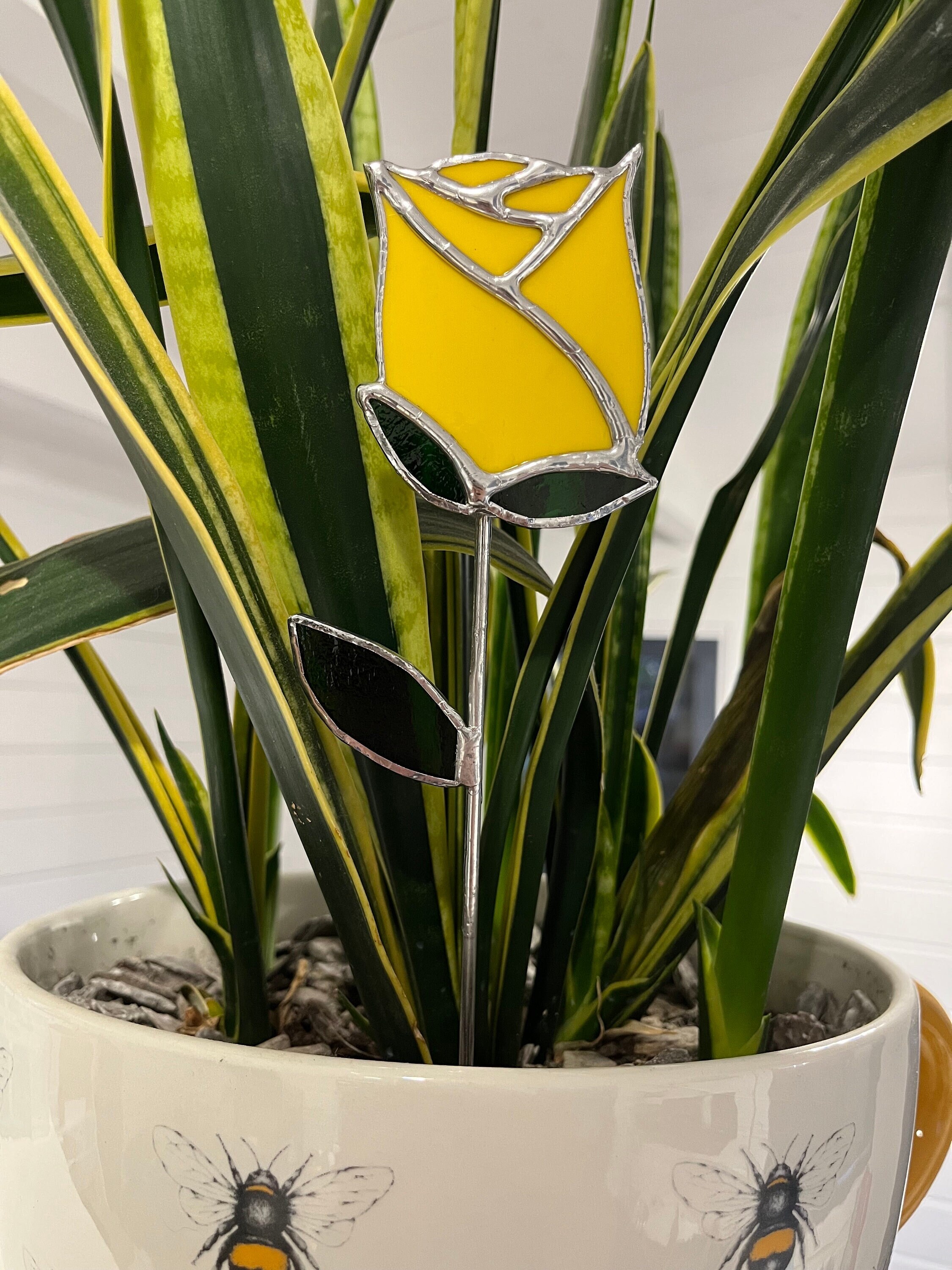 Everlasting Yellow Rose Stained Glass Rose Rose Plant Stake - Etsy