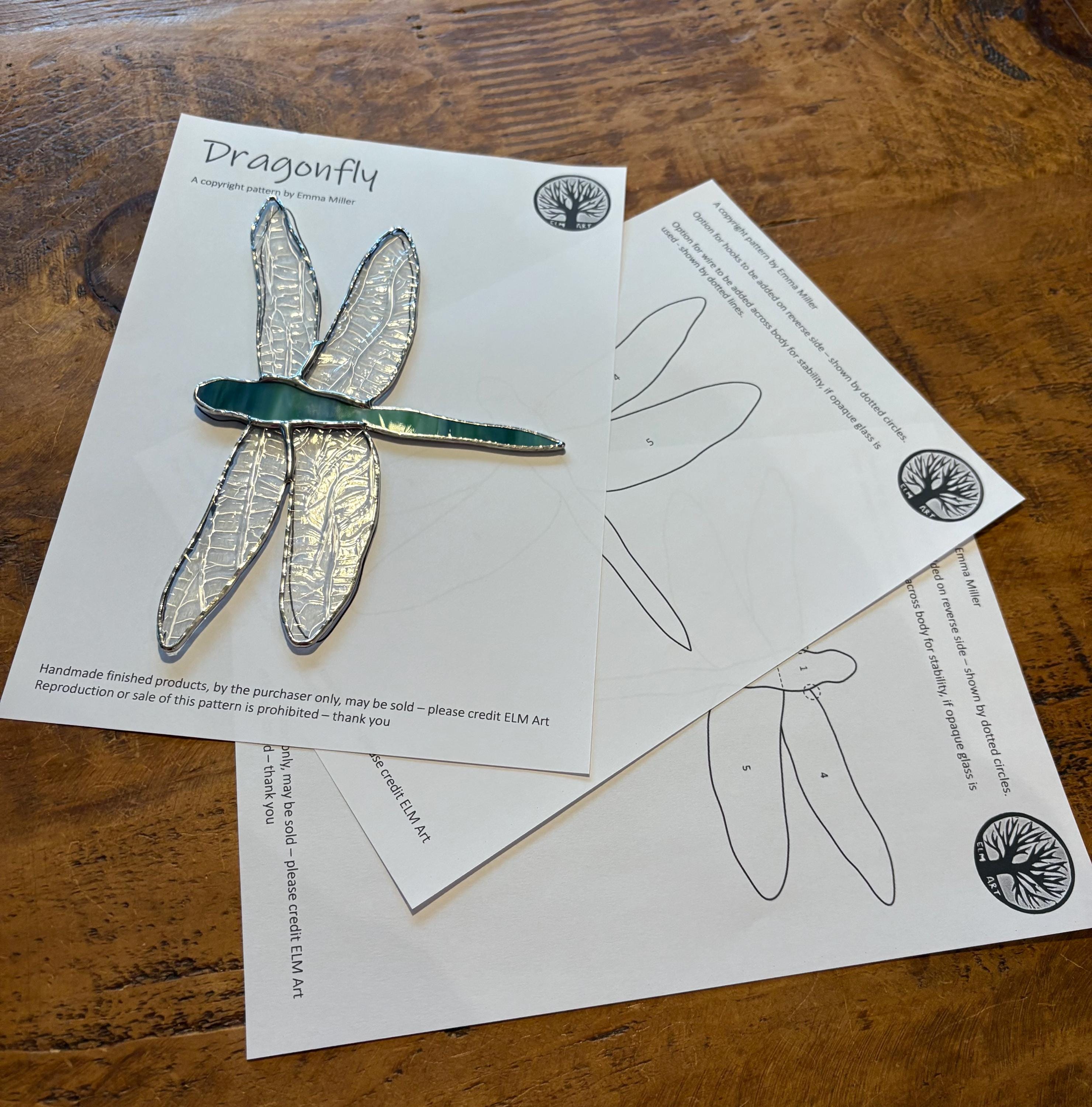 Dragonfly Stained Glass Pattern, Simple Dragonfly Pattern, Digital ...