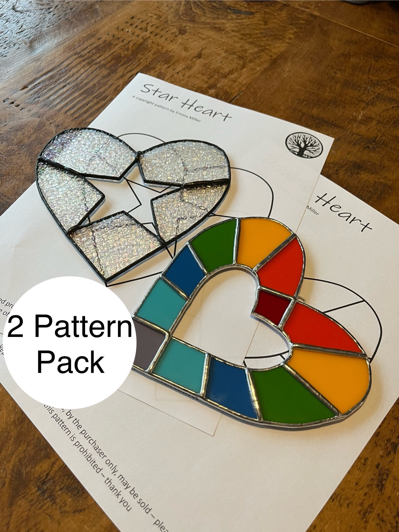 Heart Stained Glass Patterns, 2x Digital Download Patterns, Stained ...