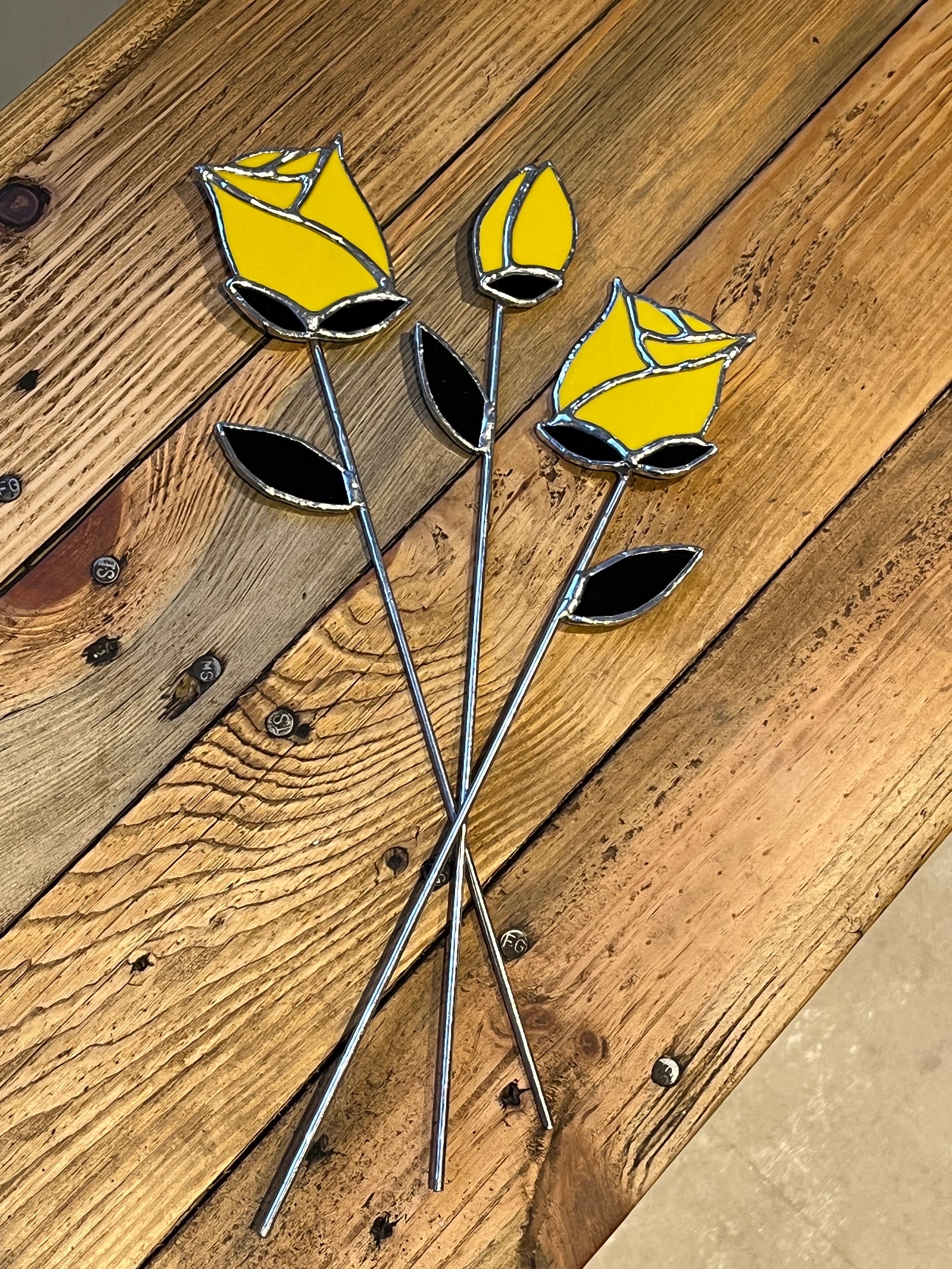 Everlasting Yellow Rose Stained Glass Rose Rose Plant Stake - Etsy