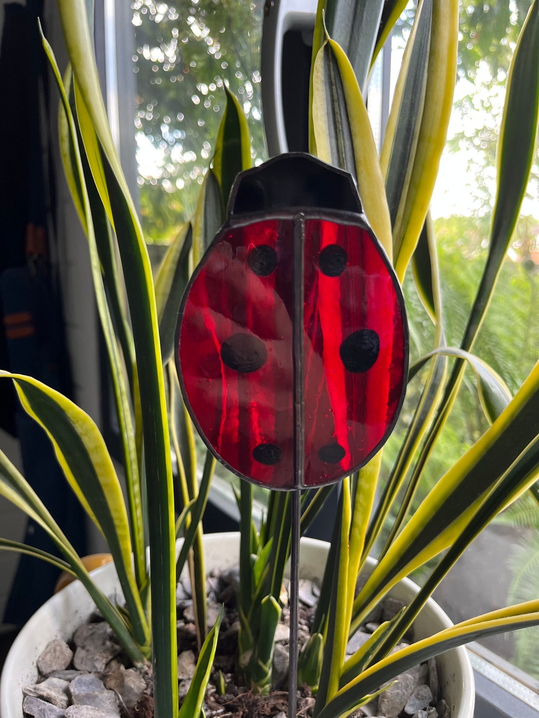 Ladybird Plant Stake, Ladybird Suncatcher, Wildlife Gift, Stained Glass ...
