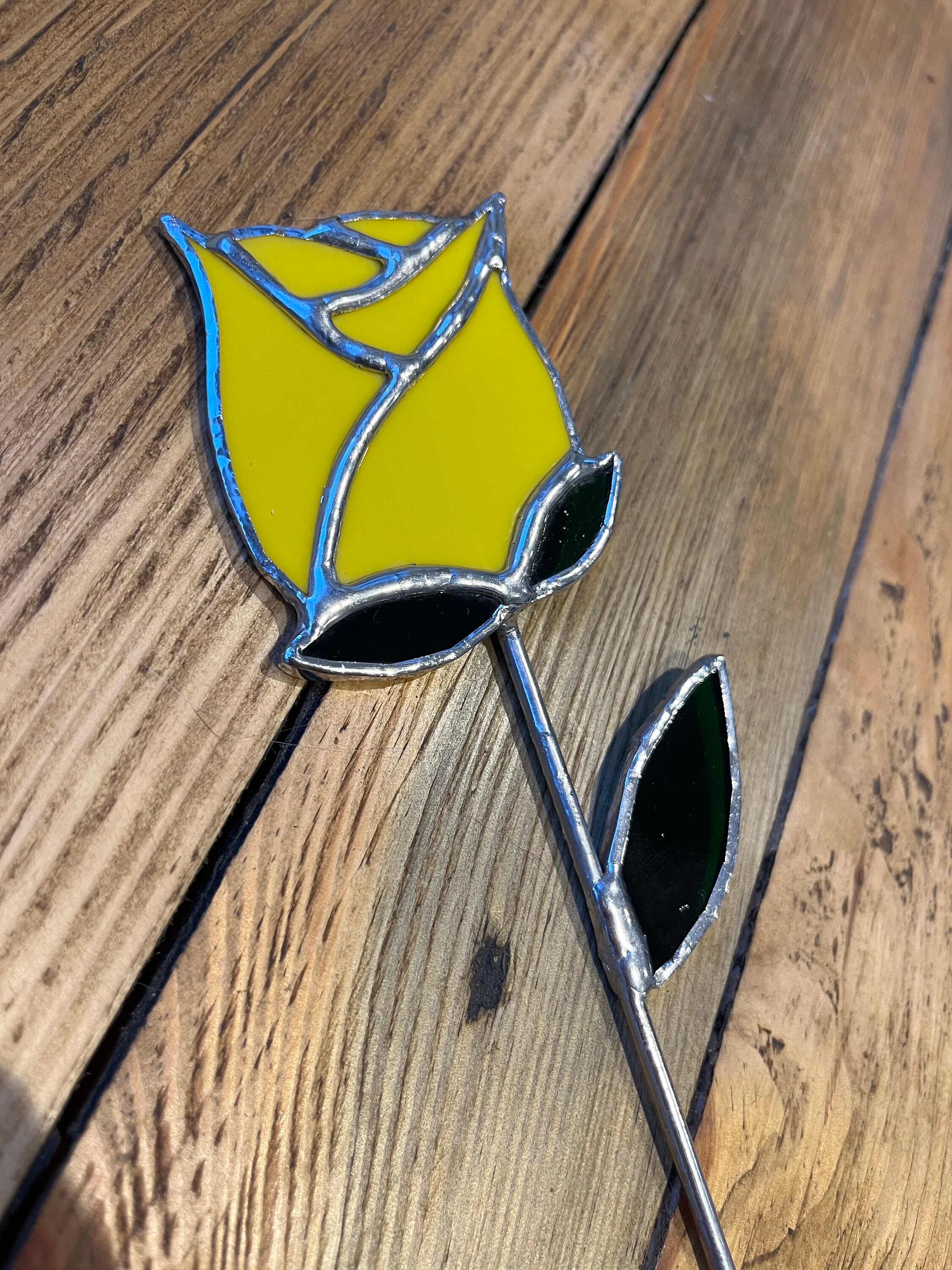 Everlasting Yellow Rose Stained Glass Rose Rose Plant Stake - Etsy