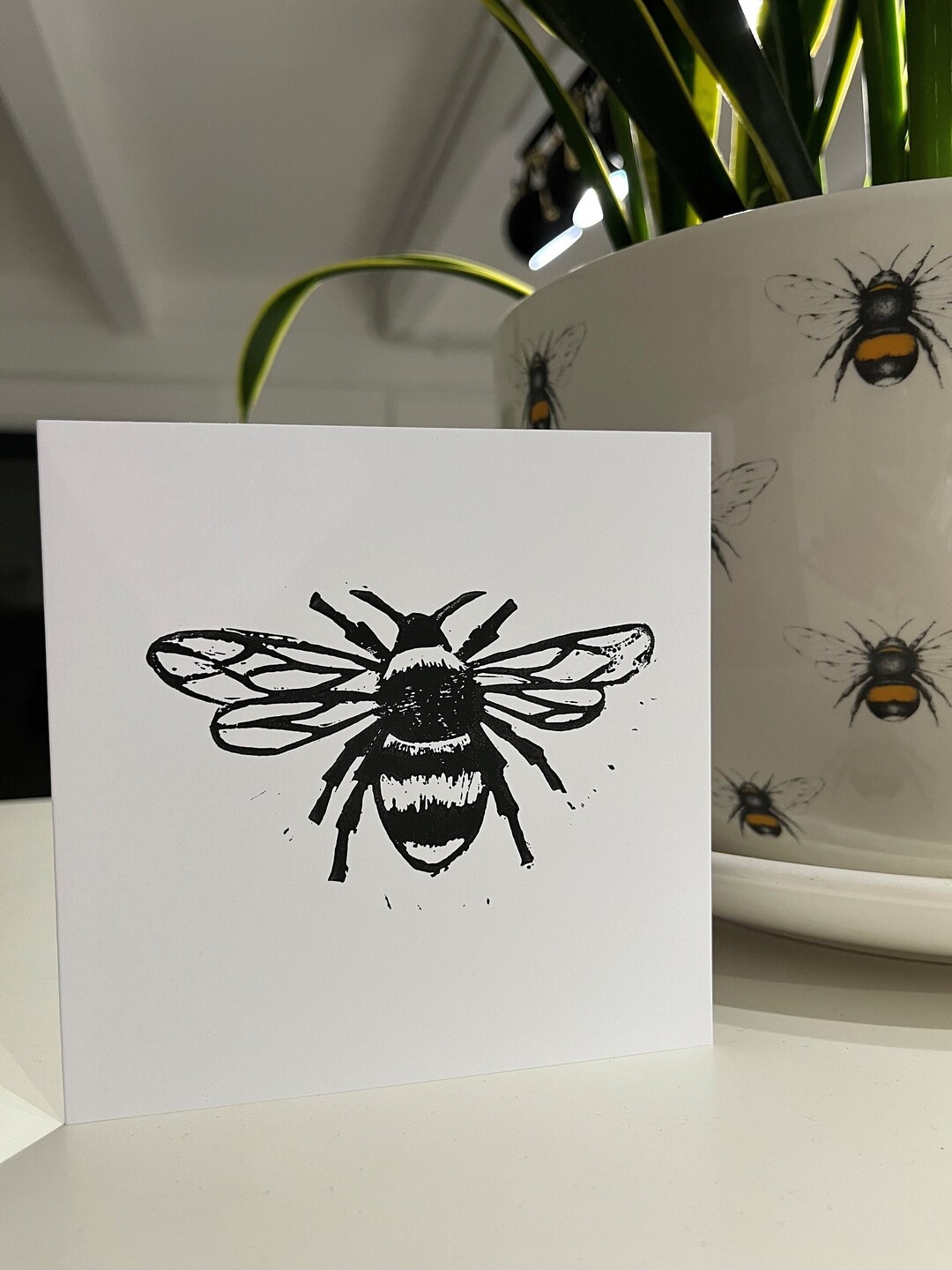 Lino Cut Bee Print Card, Bee Card, Bumble Bee Card, Bee Greetings Card ...