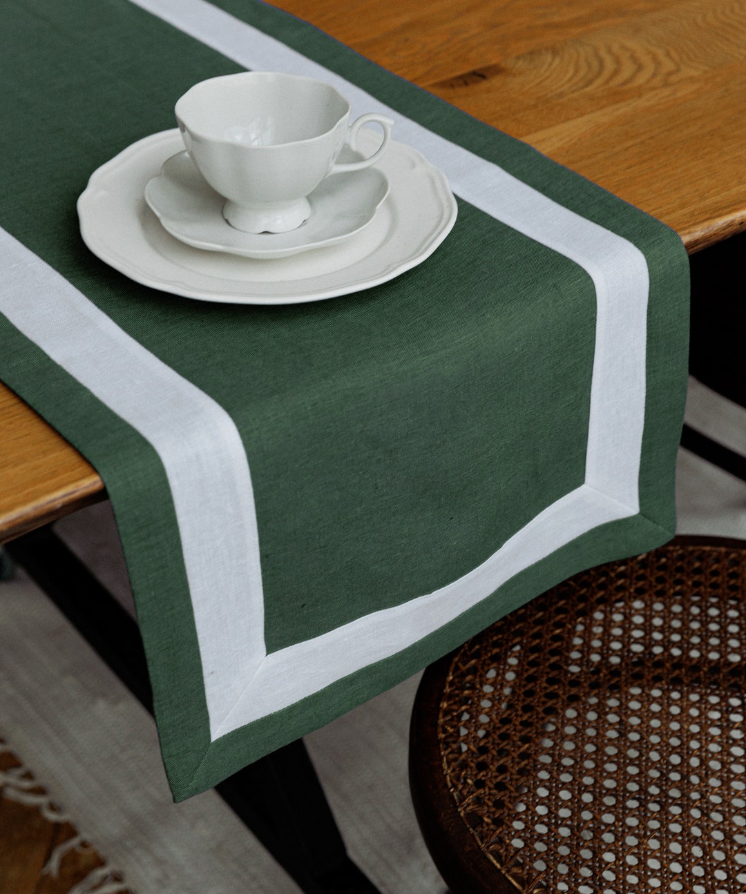 Soft Linen Table Runner/ Green Linen Table Runner/ Custom Table Runner ...