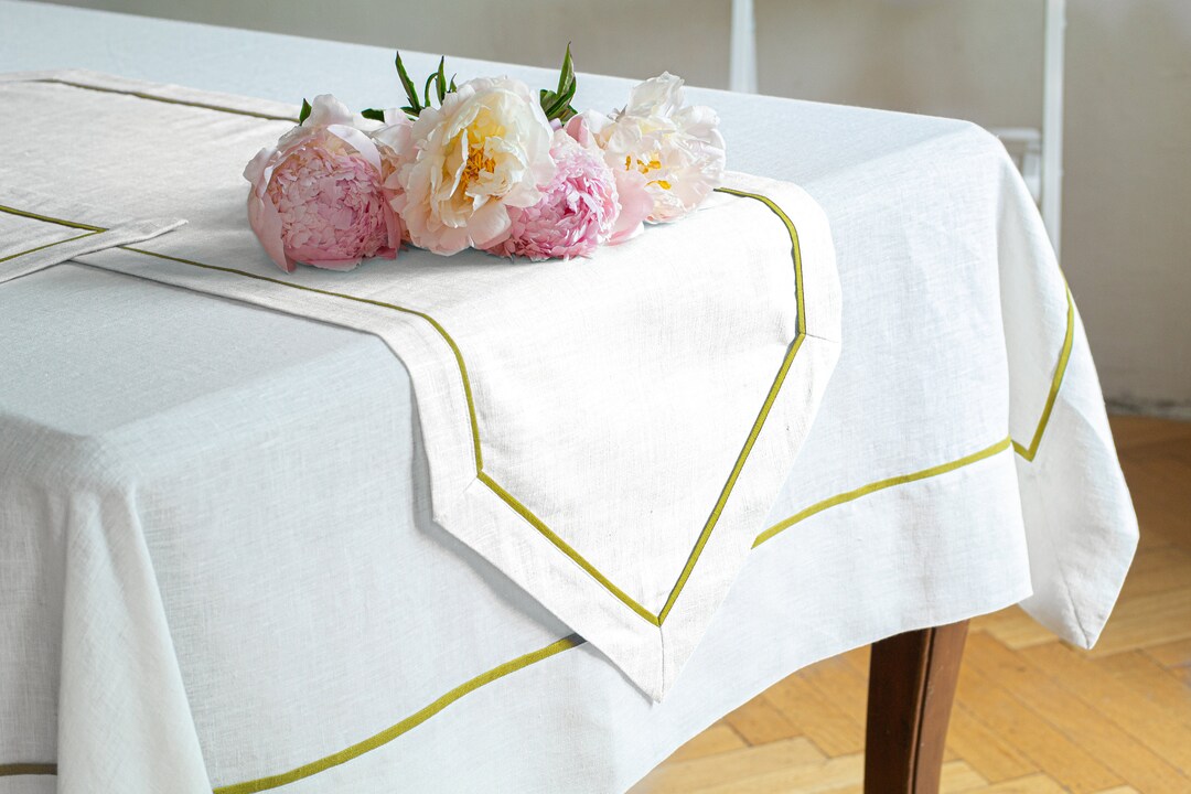 White Linen Table Runner/linen Table Runner With Triangle/custom Table ...